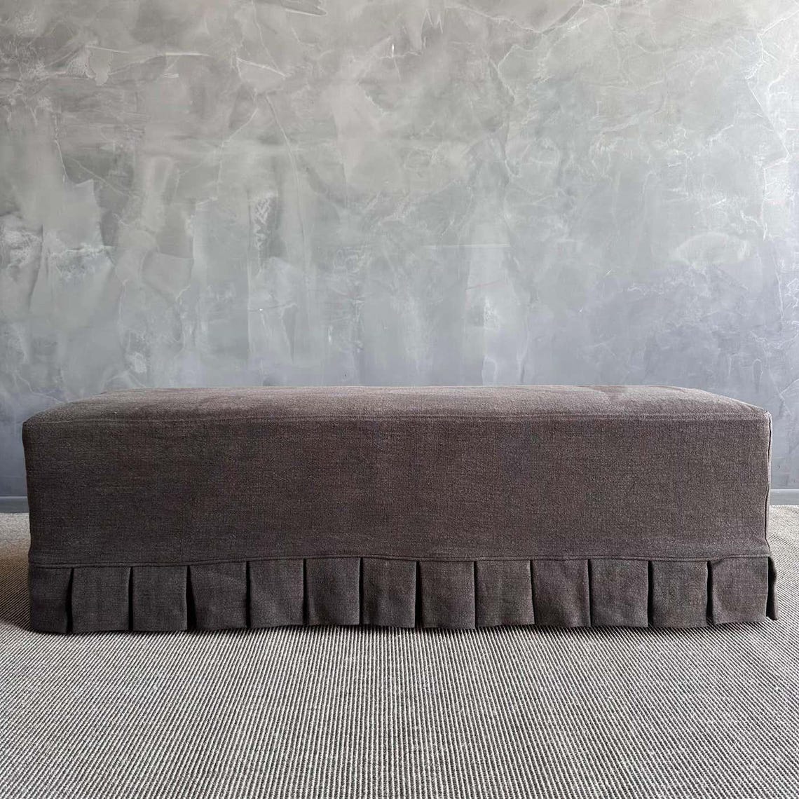 Slip Covered Bench in 100% Pure Linen With Pleated Skirt Detail - Etsy