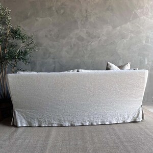 Slip Covered Sofa in Stone Washed Oatmeal Linen With Down Wrap Seat ...