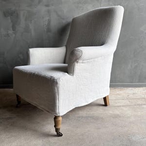 Alma Linen Slip Covered Club Chair With White Oak Legs and Caster Wheels - Etsy