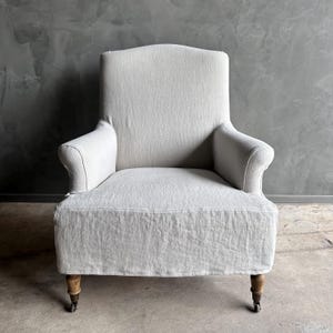 Alma Linen Slip Covered Club Chair With White Oak Legs and Caster Wheels - Etsy