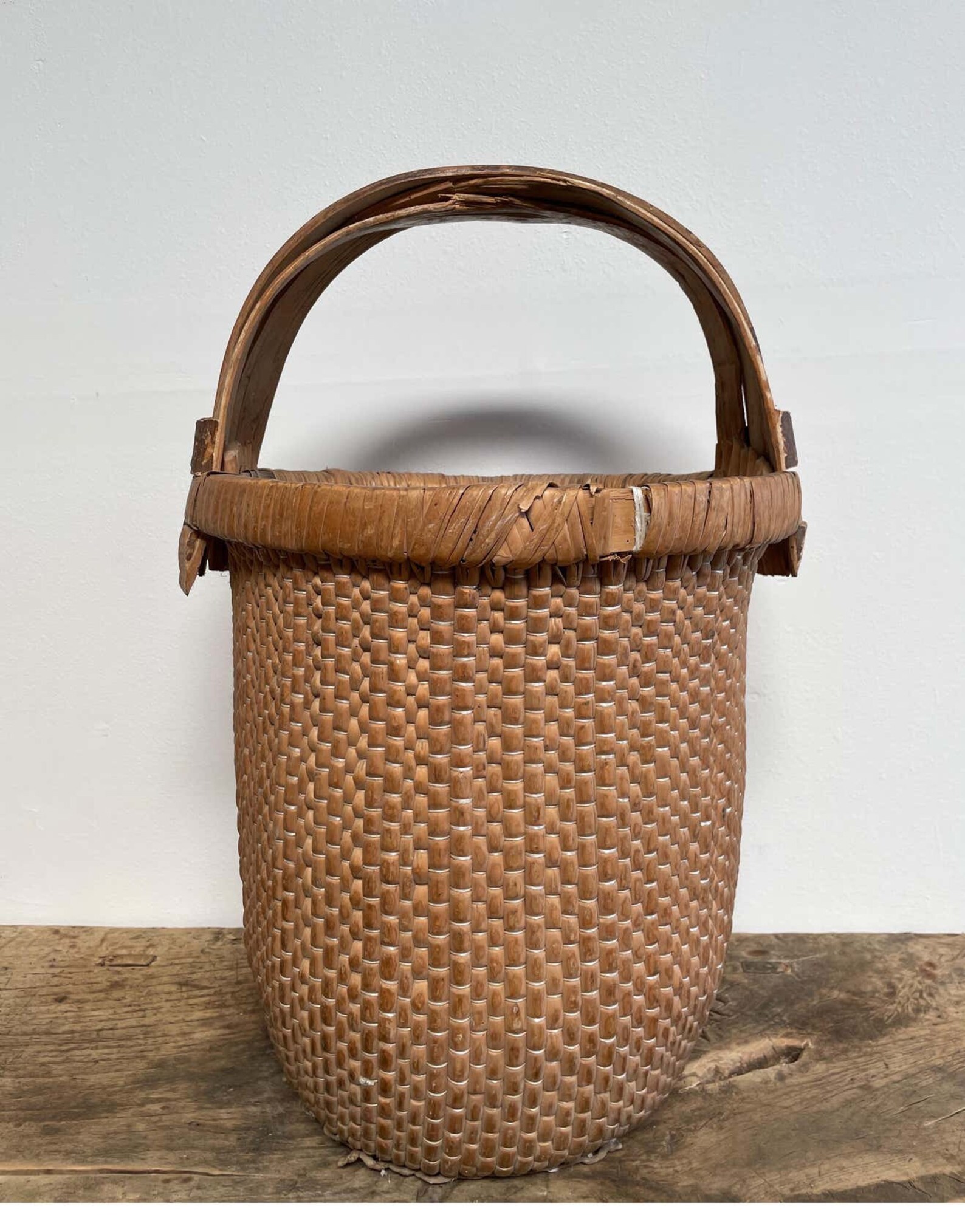 Vintage Woven Asian Basket With Handle - Etsy