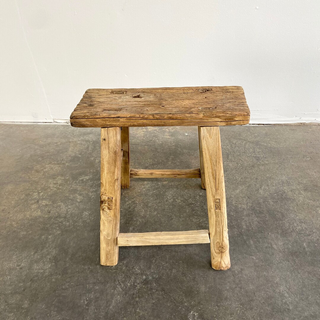 Vintage Elm Wood Stool - Etsy