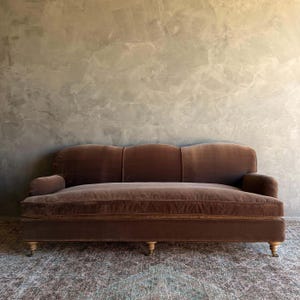 Modern English Sofa in Chestnut Brown in Faux Velvet Mohair With Down ...