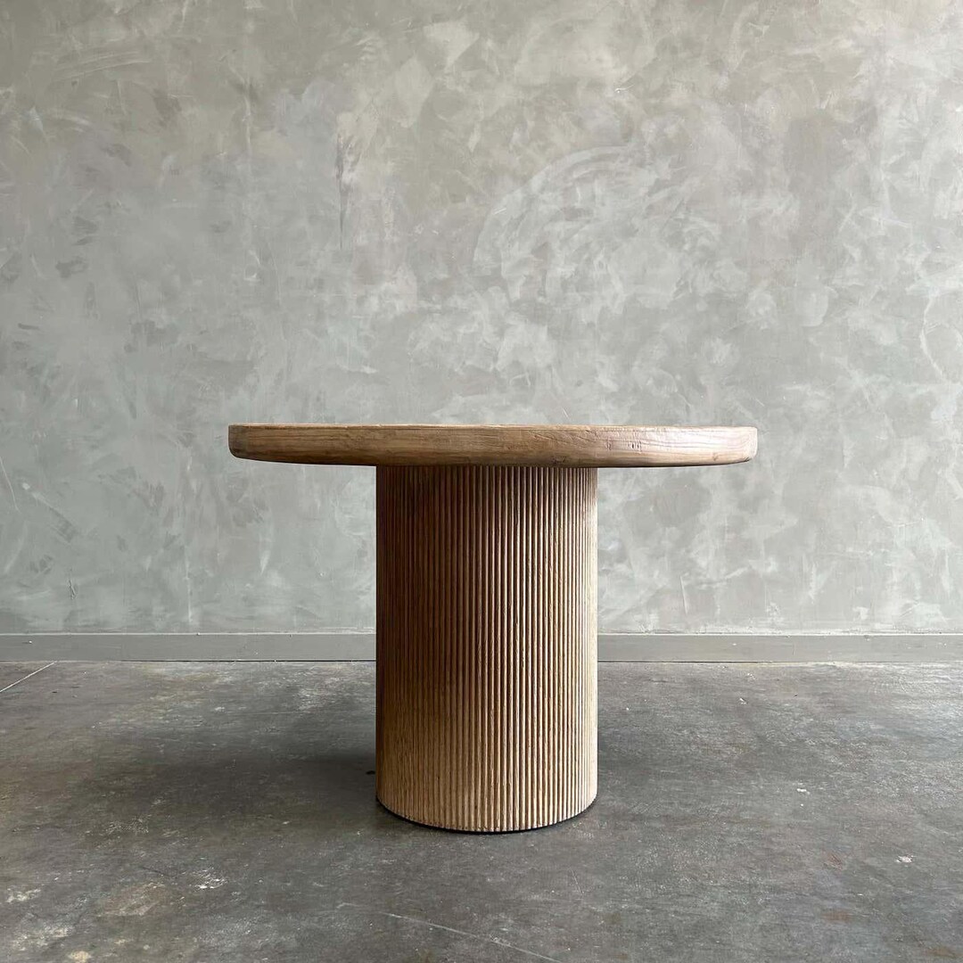 Reclaimed Wood Round Reeded Base Dining Table - Etsy