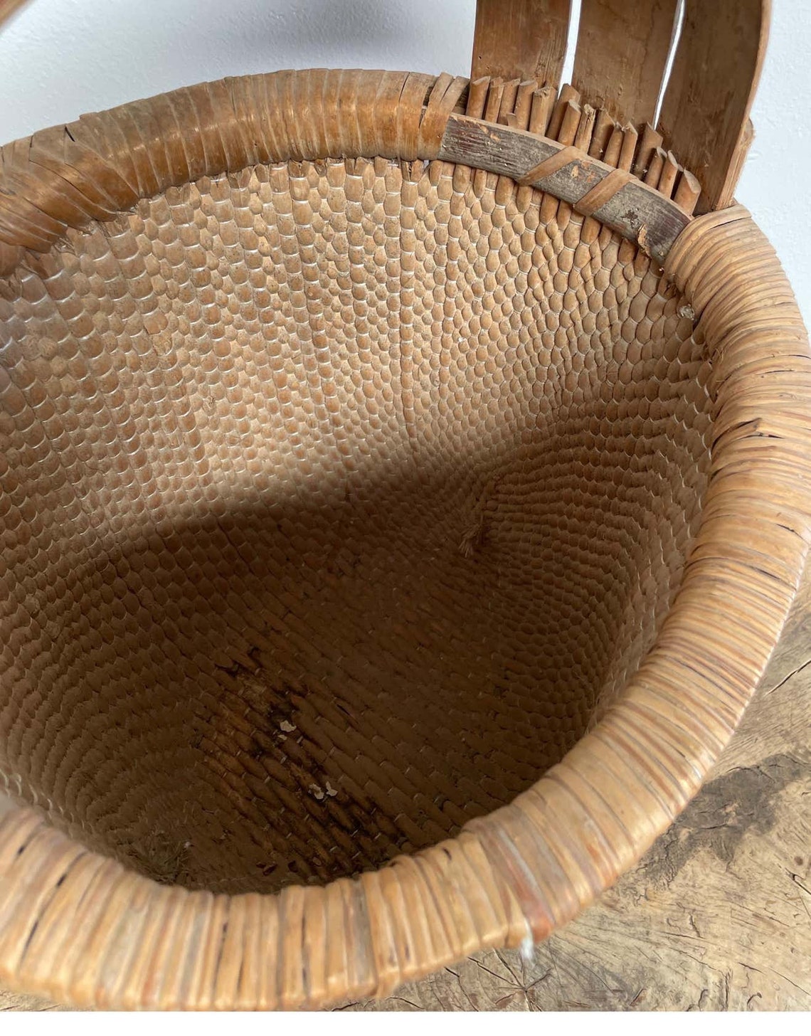 Vintage Woven Asian Basket with Handle | Etsy