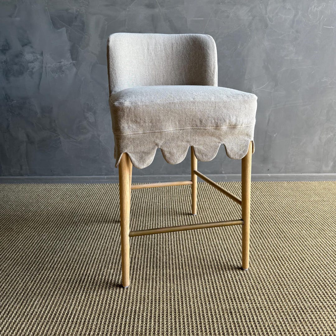 Linen Slip Covered Counter Height Stools With Solid White Oak Legs ...