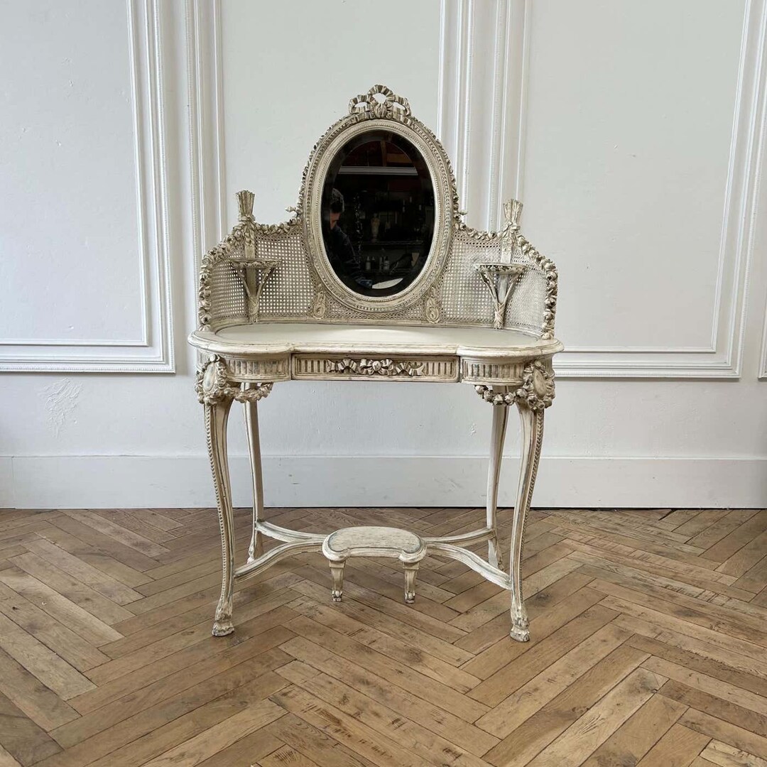 Antique French Louis XV Style Painted Vanity With Rose Carvings - Etsy