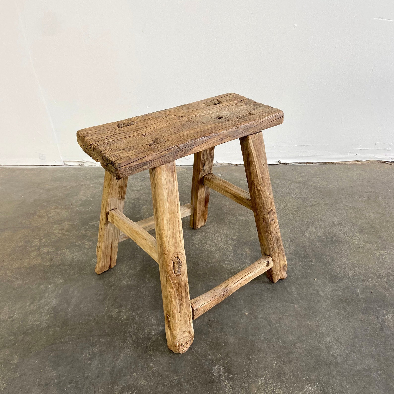 Vintage Elm Wood Stool - Etsy
