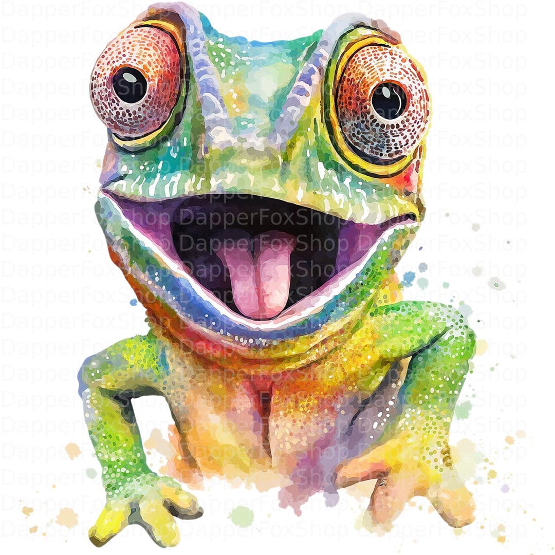 12 PNG Chameleon Clipart, Cute Chameleons, Printable Watercolor Clipart ...