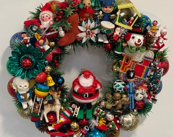 Upcycled Retro 1980's Vintage Toys Christmas Wreath Kitsch Colorful ...