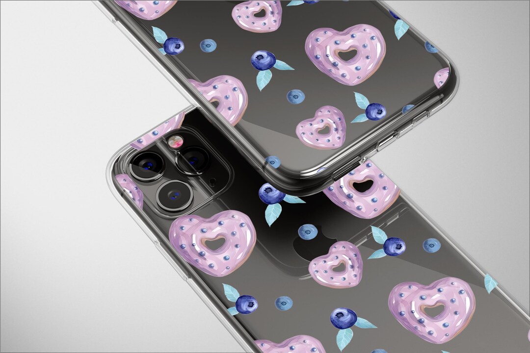 Clear Lavender Blueberry Hearts Case Aesthetic Phone Cover for iPhone ...