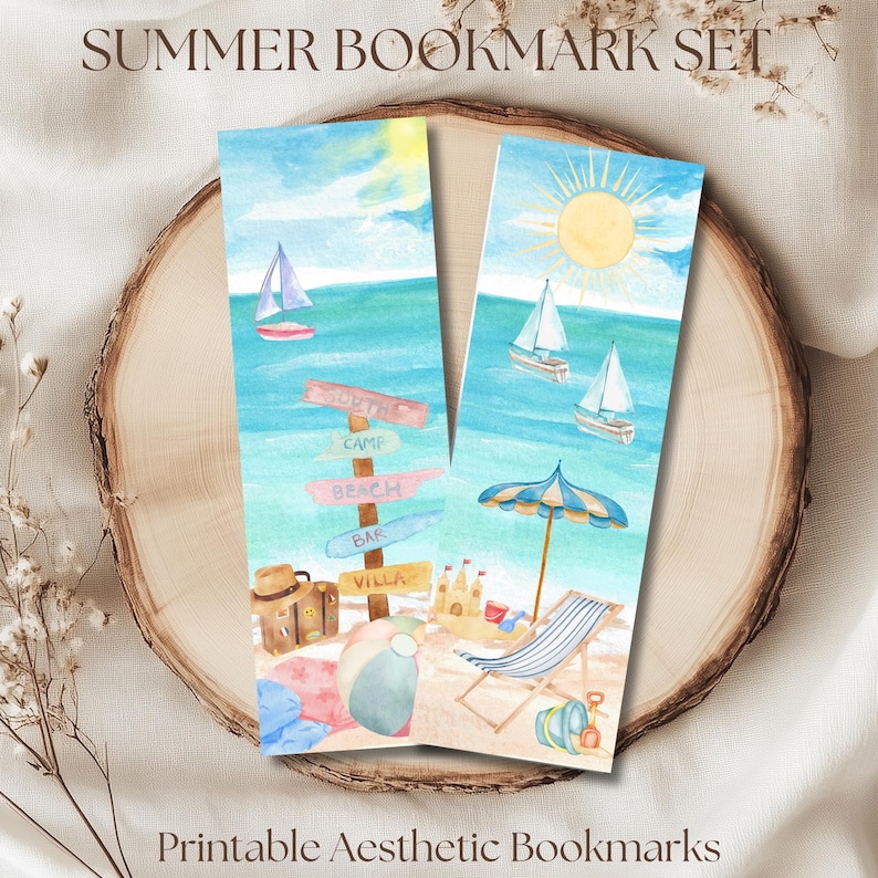 Summer Beach Printable Bookmarks – Set of 4 Digital Ocean-themed Cards ...