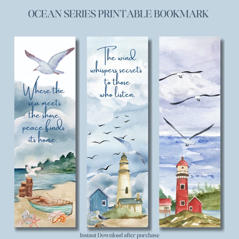 Ocean Breeze Printable Bookmarks | Coastal Watercolor Bookmarks ...