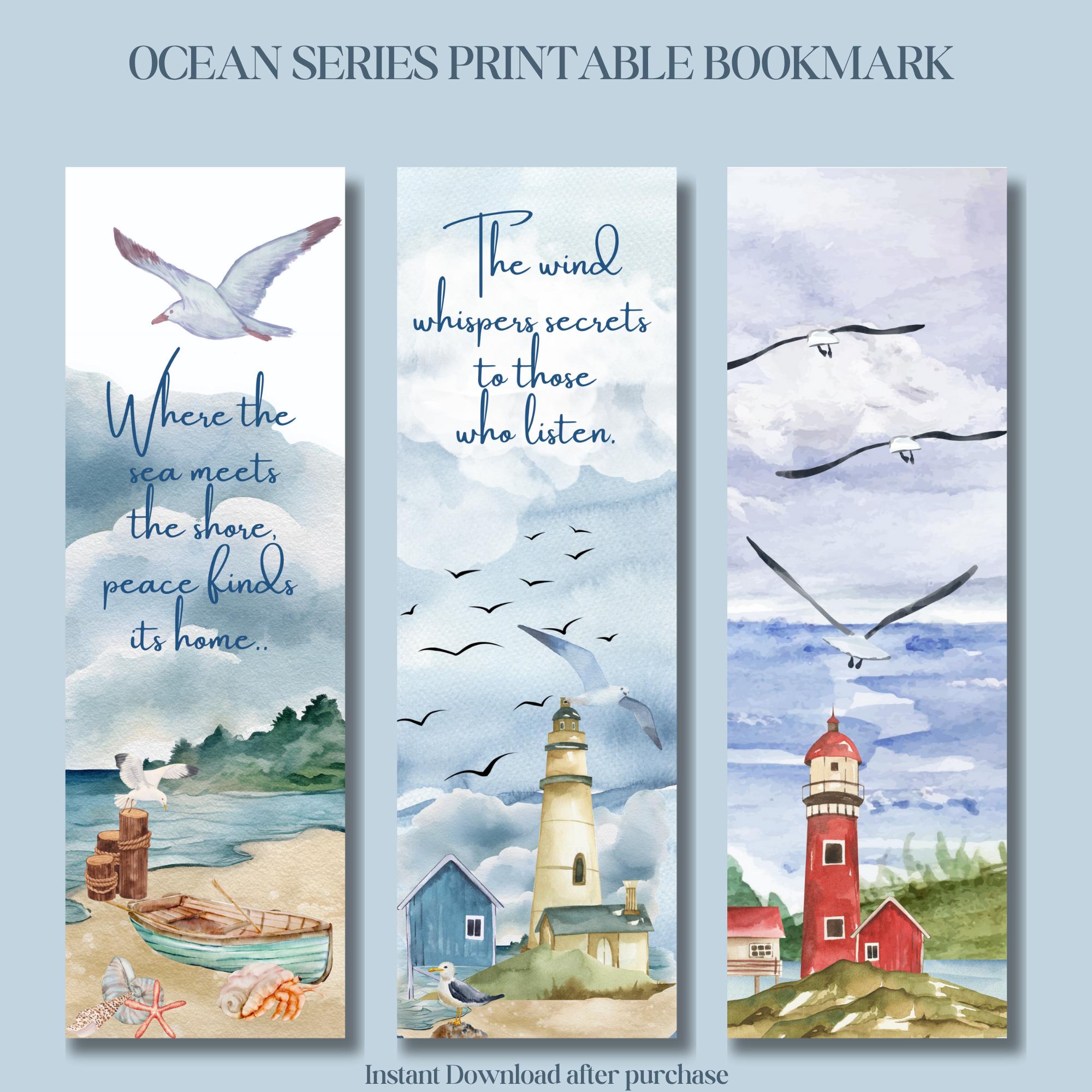 Ocean Breeze Printable Bookmarks | Coastal Watercolor Bookmarks ...