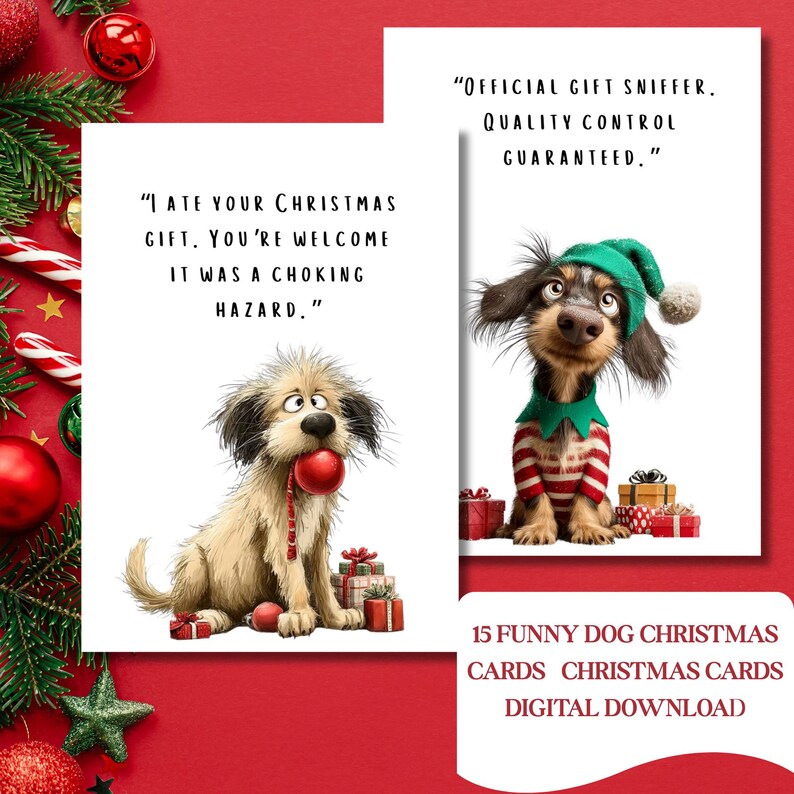 Funny Dog Christmas Cards – Humorous Holiday Pet Set (digital Download ...