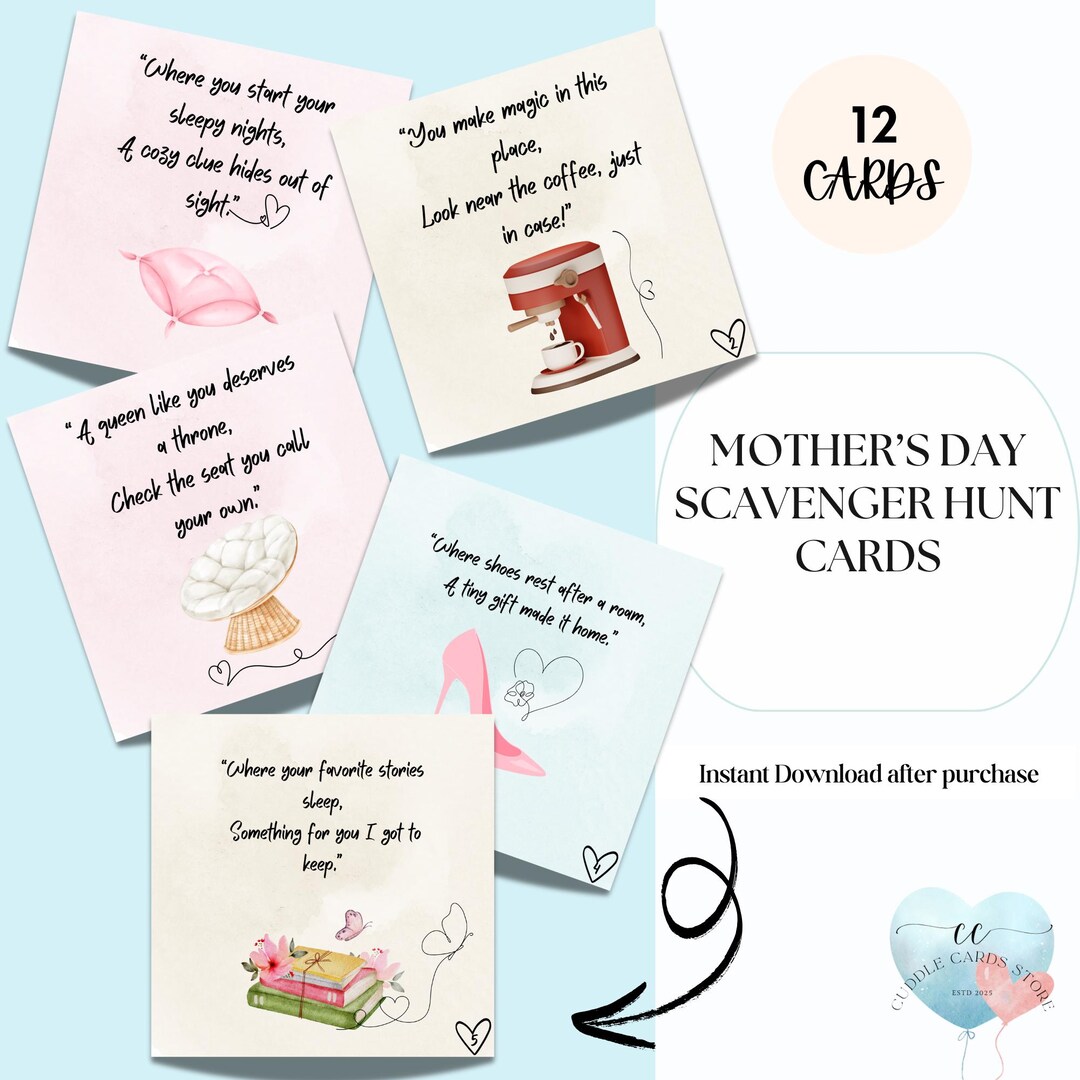 Mother’s Day Scavenger Hunt Printable Flashcards – Digital Cards for ...
