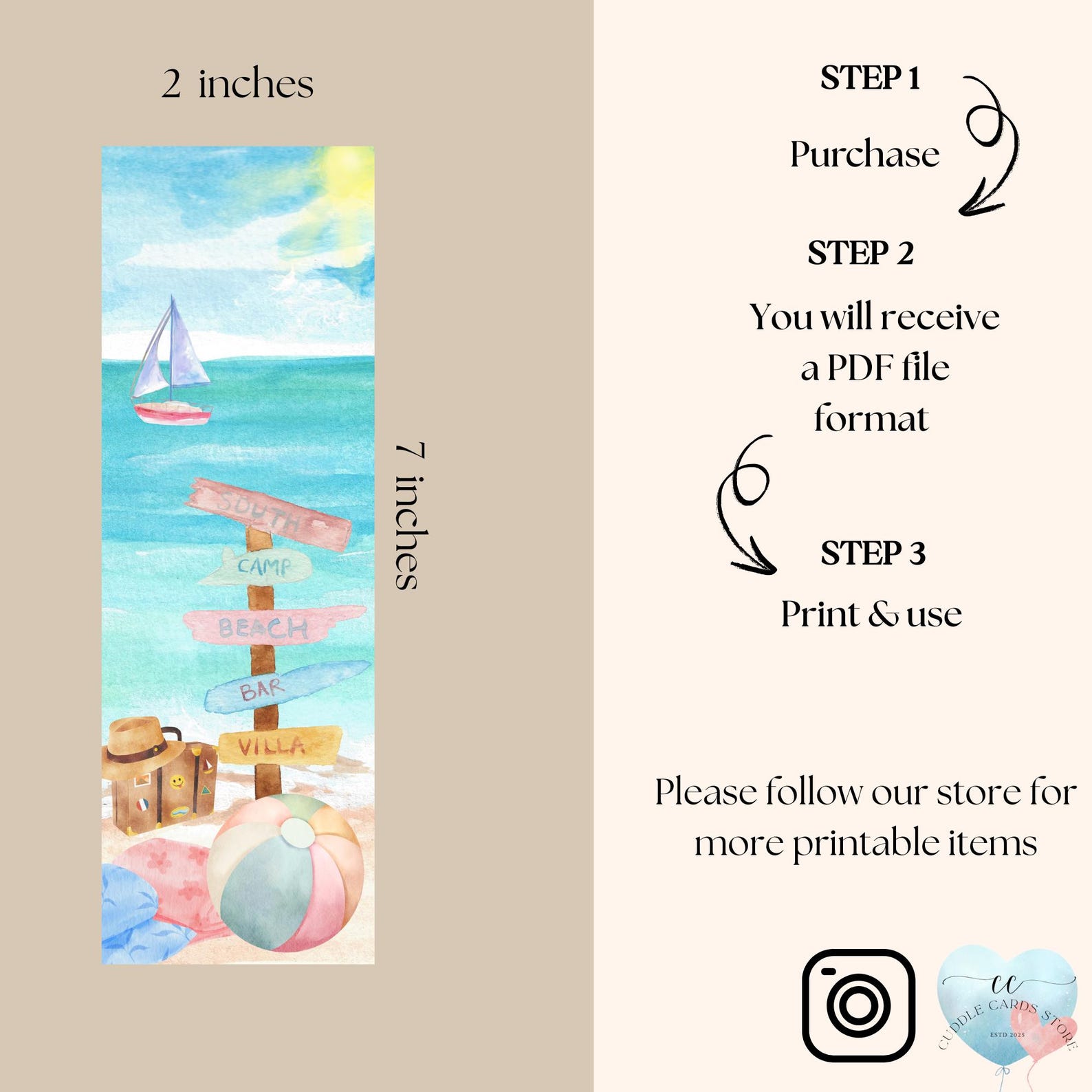 Summer Beach Printable Bookmarks – Set of 4 Digital Ocean-themed Cards ...