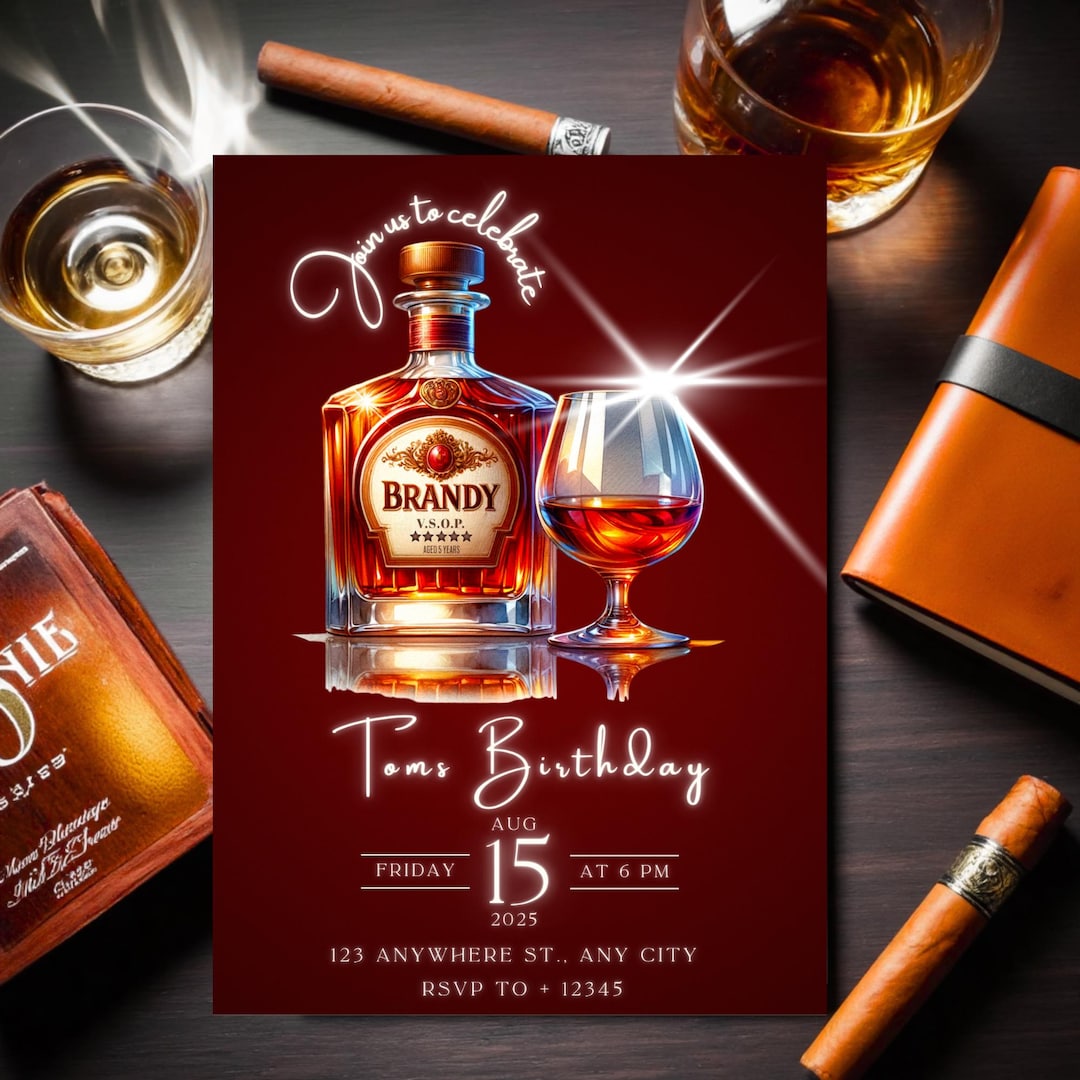 Brandy Birthday Einvite: Elegant Whiskey Cognac Theme (digital Download ...