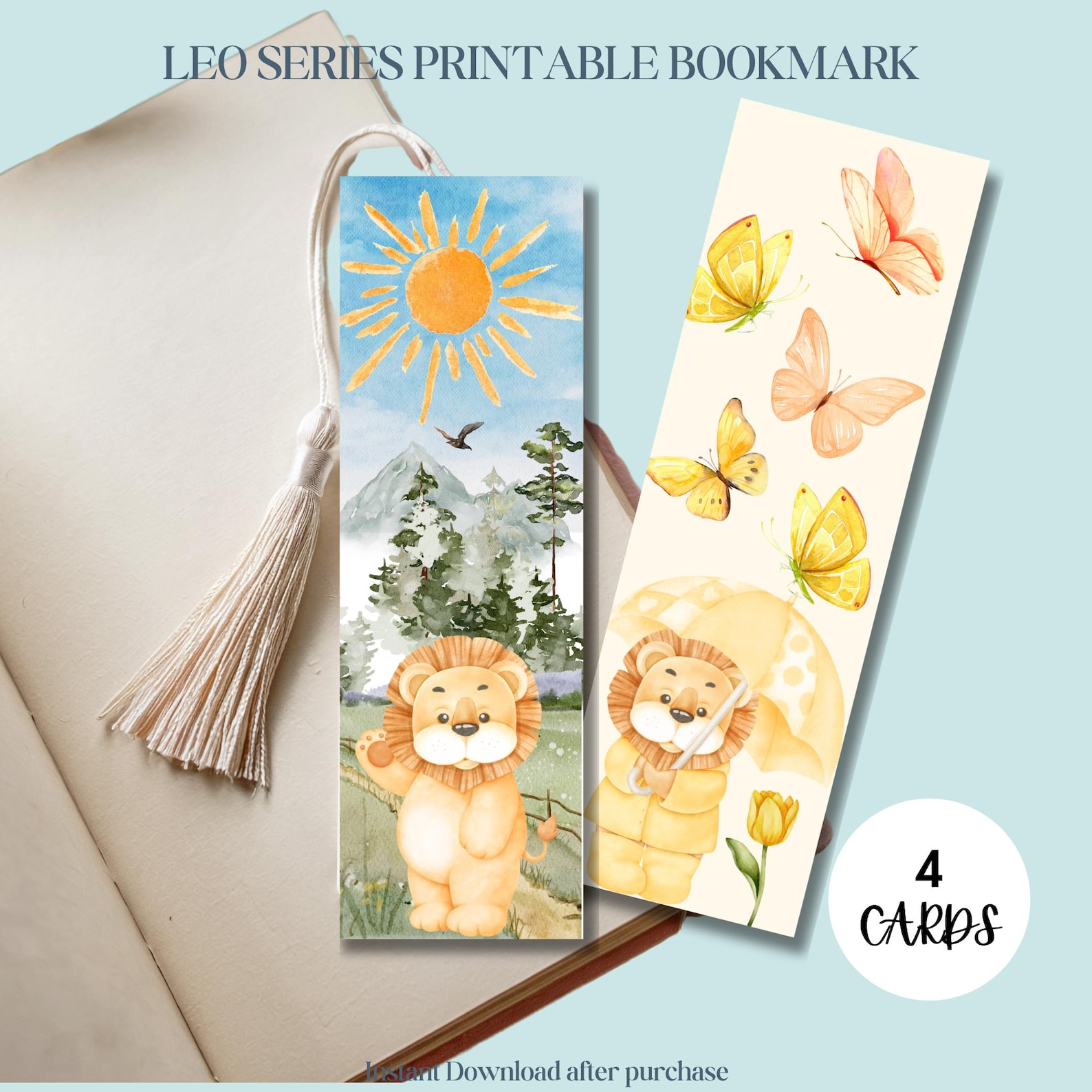 Watercolor Lion Bookmarks: Jungle Safari Animal Set (digital Download ...