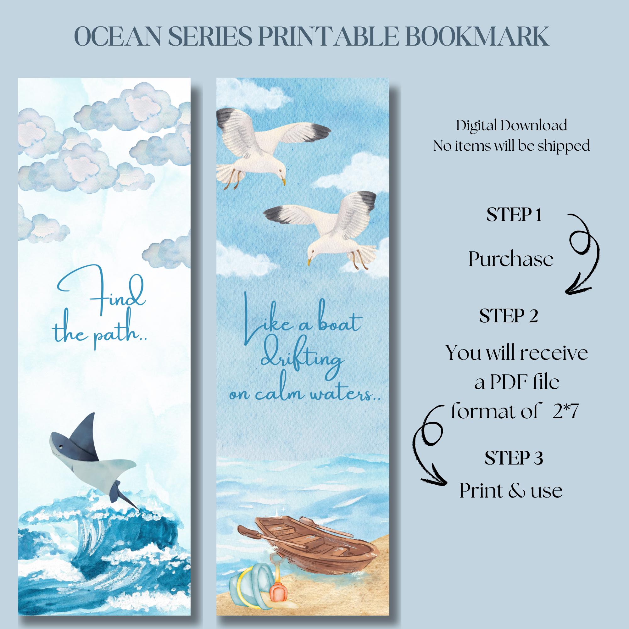 Ocean Breeze Printable Bookmarks | Coastal Watercolor Bookmarks ...
