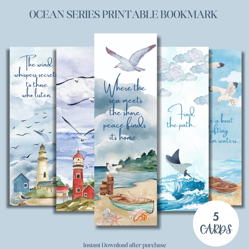 Ocean Breeze Printable Bookmarks | Coastal Watercolor Bookmarks ...
