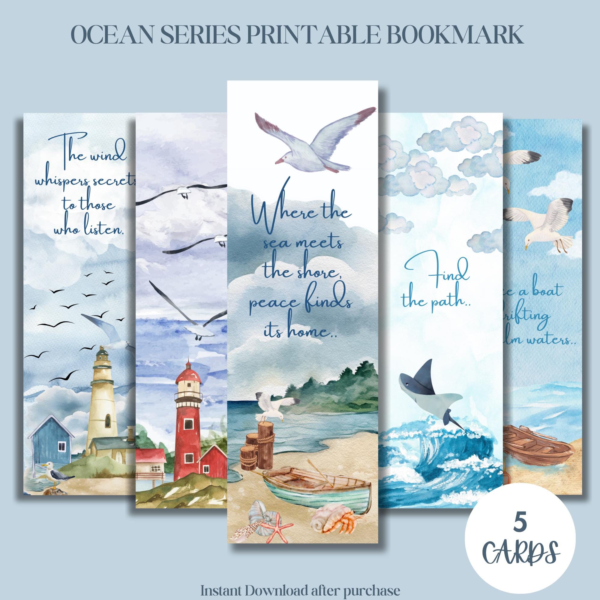 Ocean Breeze Printable Bookmarks | Coastal Watercolor Bookmarks ...