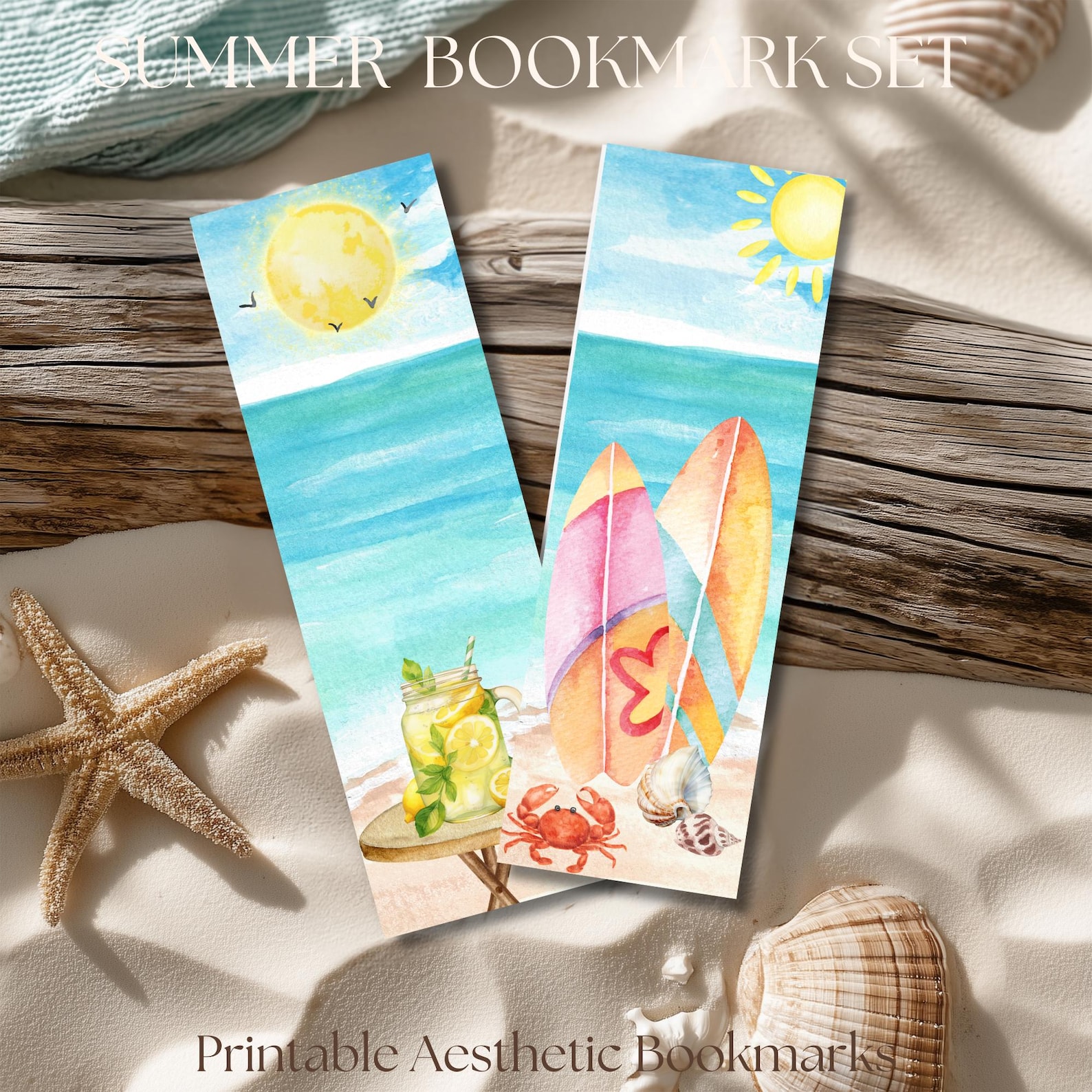 Summer Beach Printable Bookmarks – Set of 4 Digital Ocean-themed Cards ...