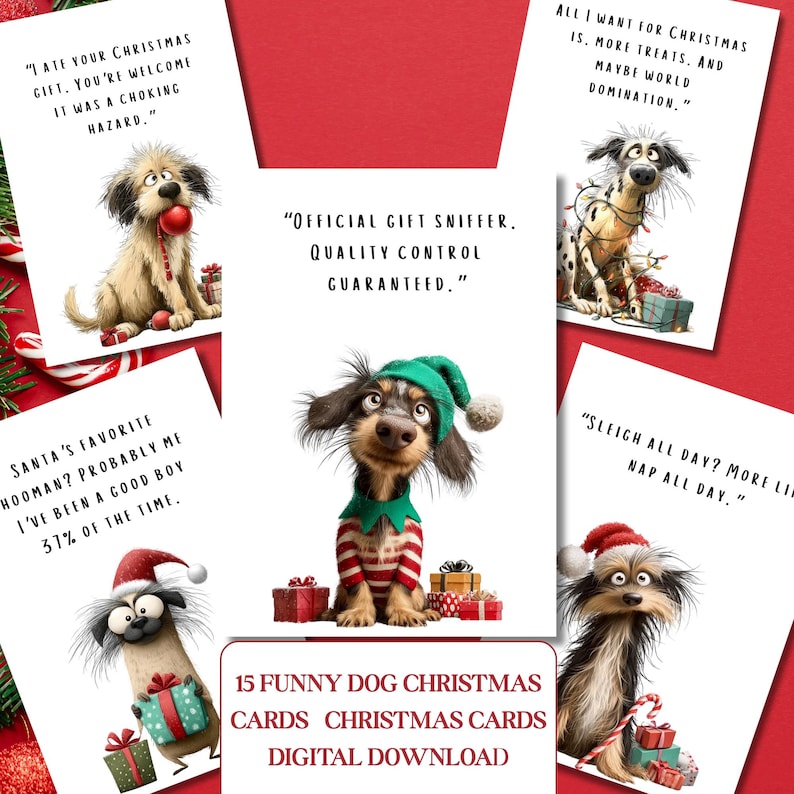 Funny Dog Christmas Cards – Humorous Holiday Pet Set (digital Download ...