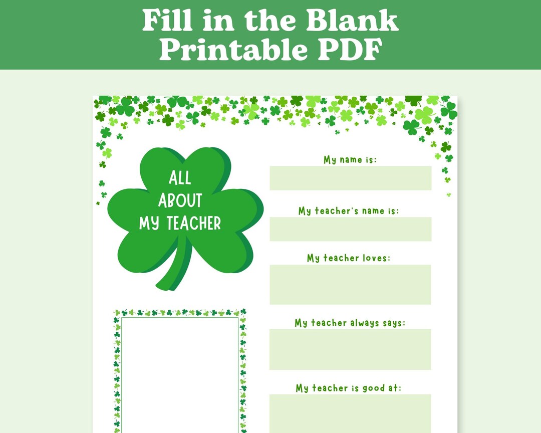 St. Patrick's Day Fill in the Blank for Teacher, Fill Out, Printable ...
