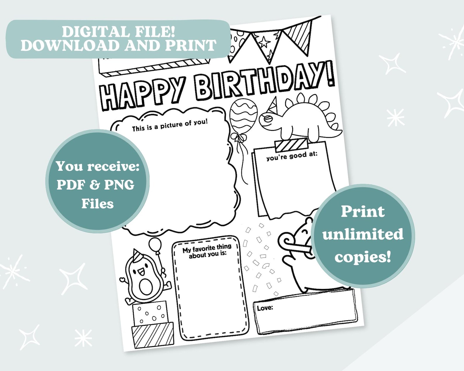 DIY Birthday Fill in the Blank Coloring Page, Printable Digital File ...