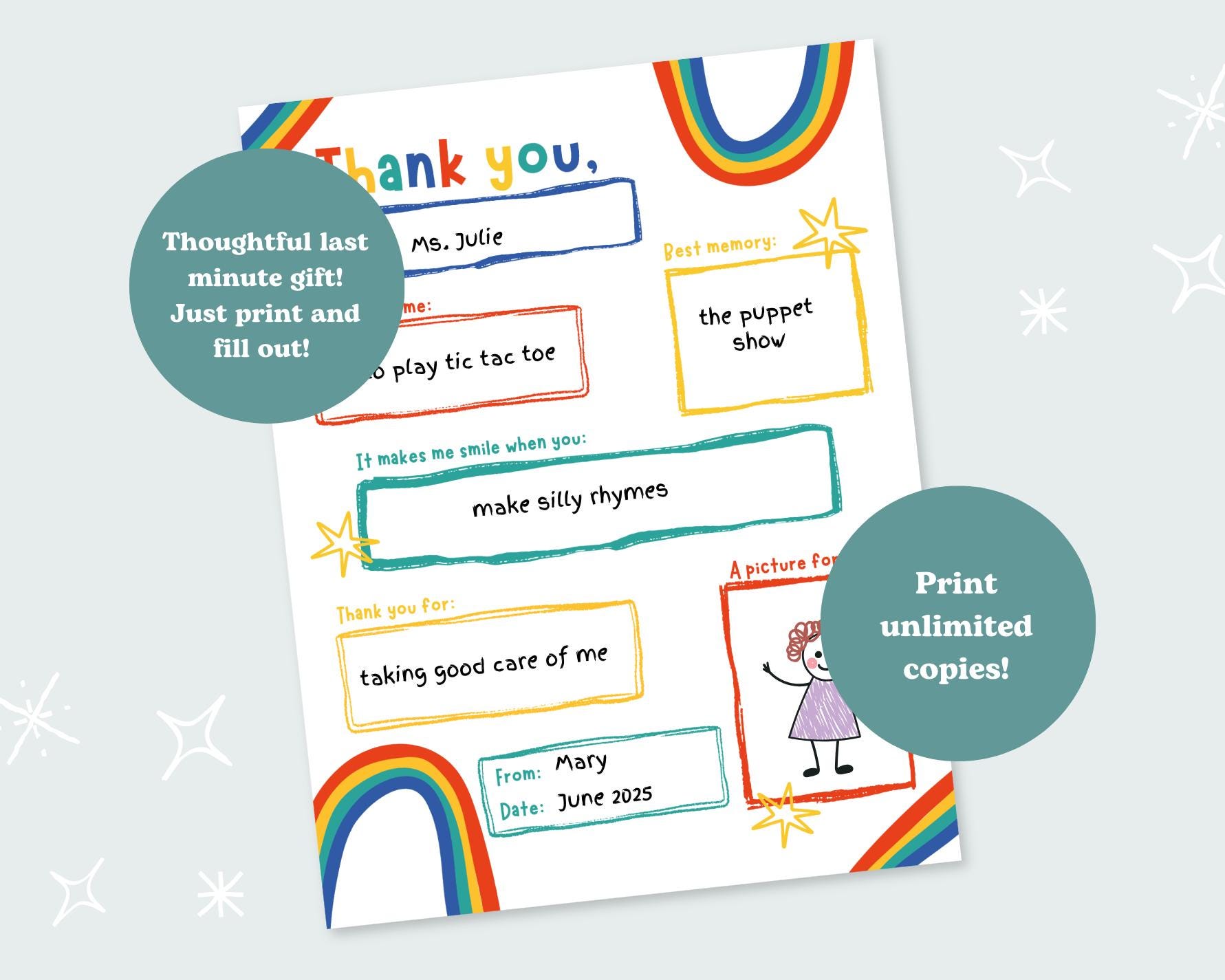 Rainbow Theme Fill in the Blank Printable, Fill Out, Printable, Instant ...