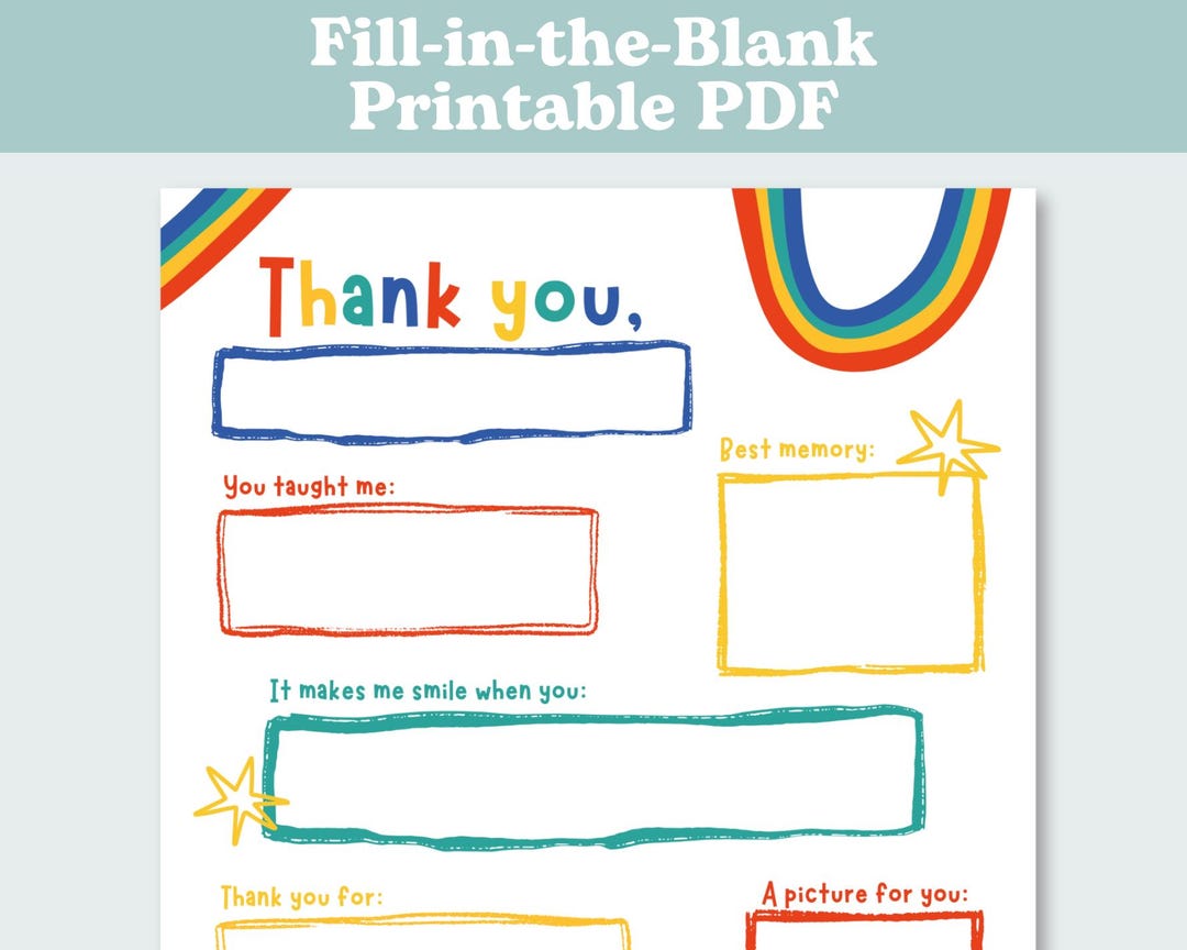 Rainbow Theme Fill in the Blank Printable, Fill Out, Printable, Instant ...