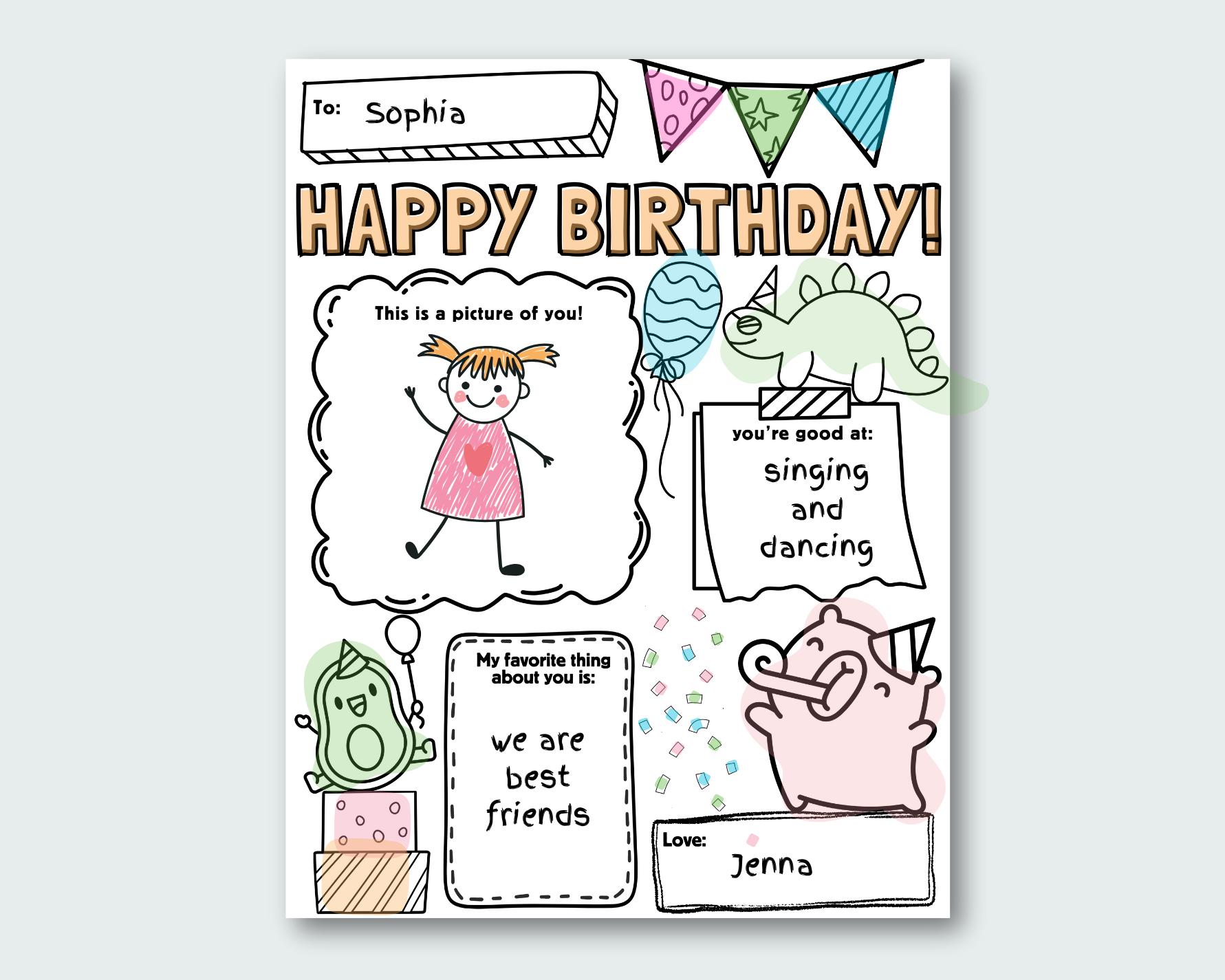 Happy Birthday Coloring Page – Fill in the Blank + Color It Yourself ...