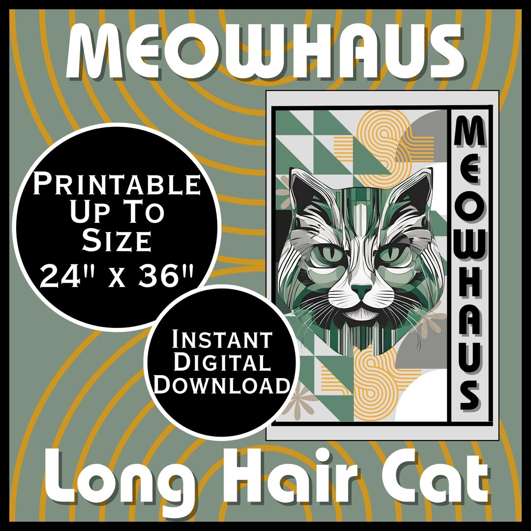 Meowhaus Long Hair Cat Digital Artwork: Instant Digital Download ...