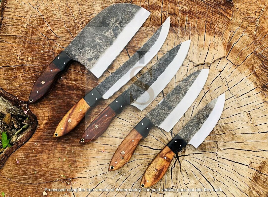 Hand Forged Carbon Steel Chef Knives Set of 5 Pcs Handmade Carbon Steel ...