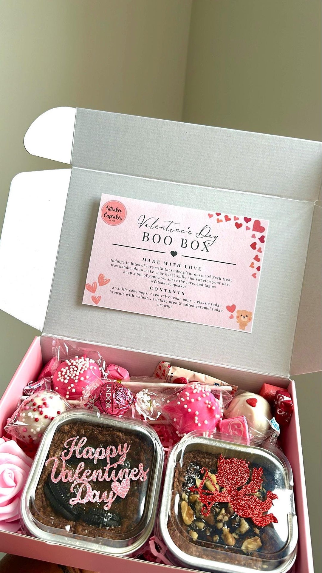 Valentine's Day Boo Box, Cake Pops, Deluxe Oreo Brownie, Fudge Brownie ...