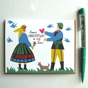Folk Anniversary Card - Etsy