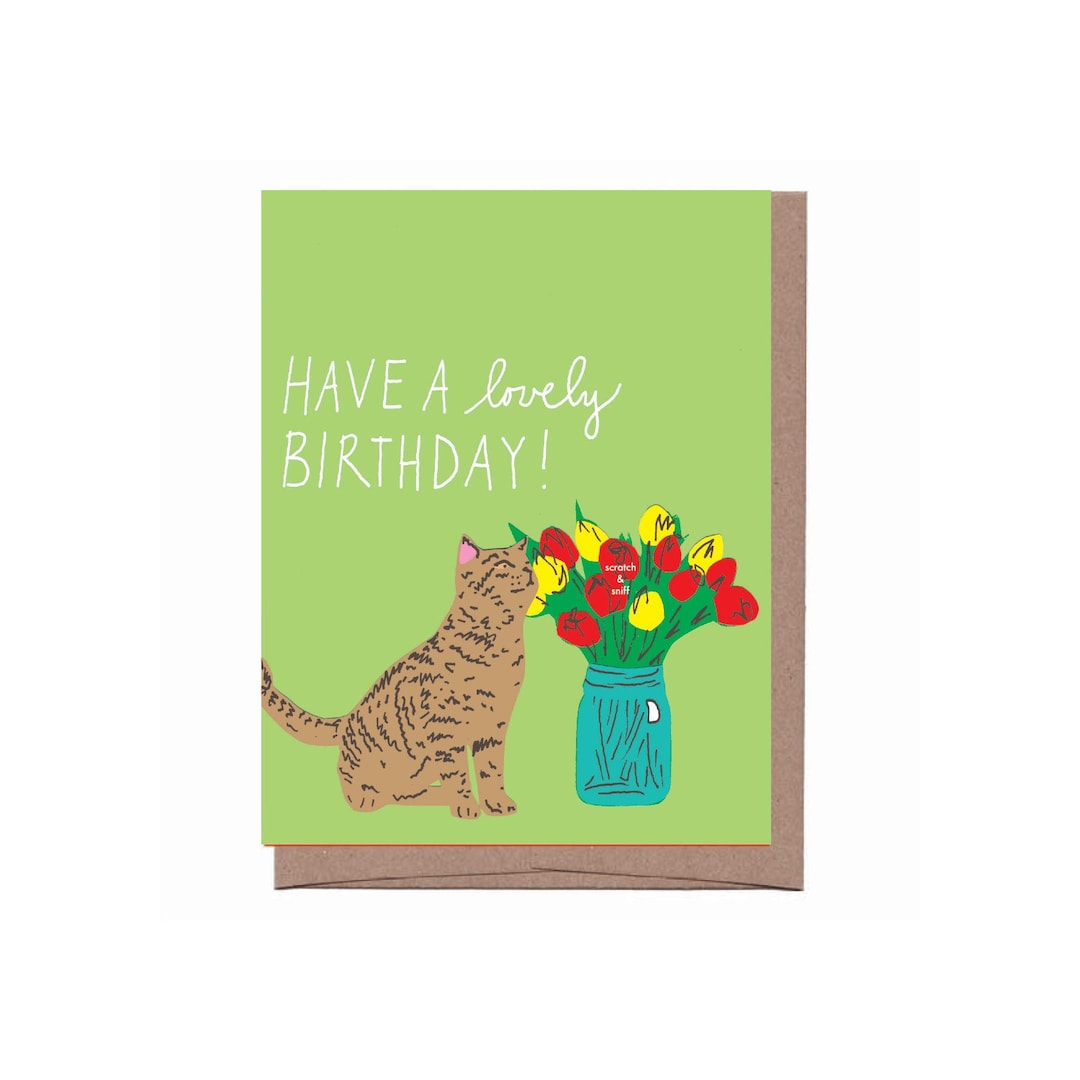 Scratch & Sniff Flower Cat Birthday Card - Etsy