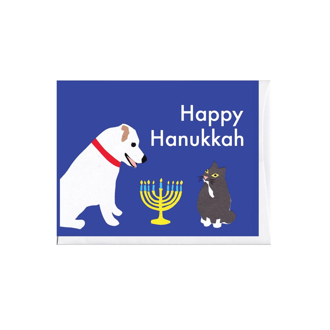 Dog & Cat Menorah Hanukkah Greeting Card - Etsy