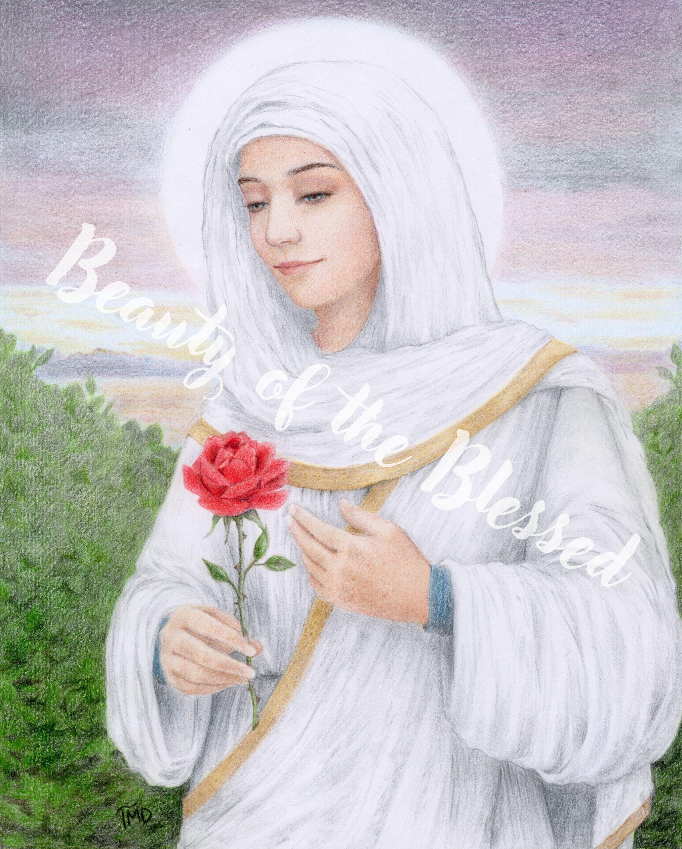 Mary Mystical Rose Colored Pencil Drawing, Blessed Virgin Mary With ...