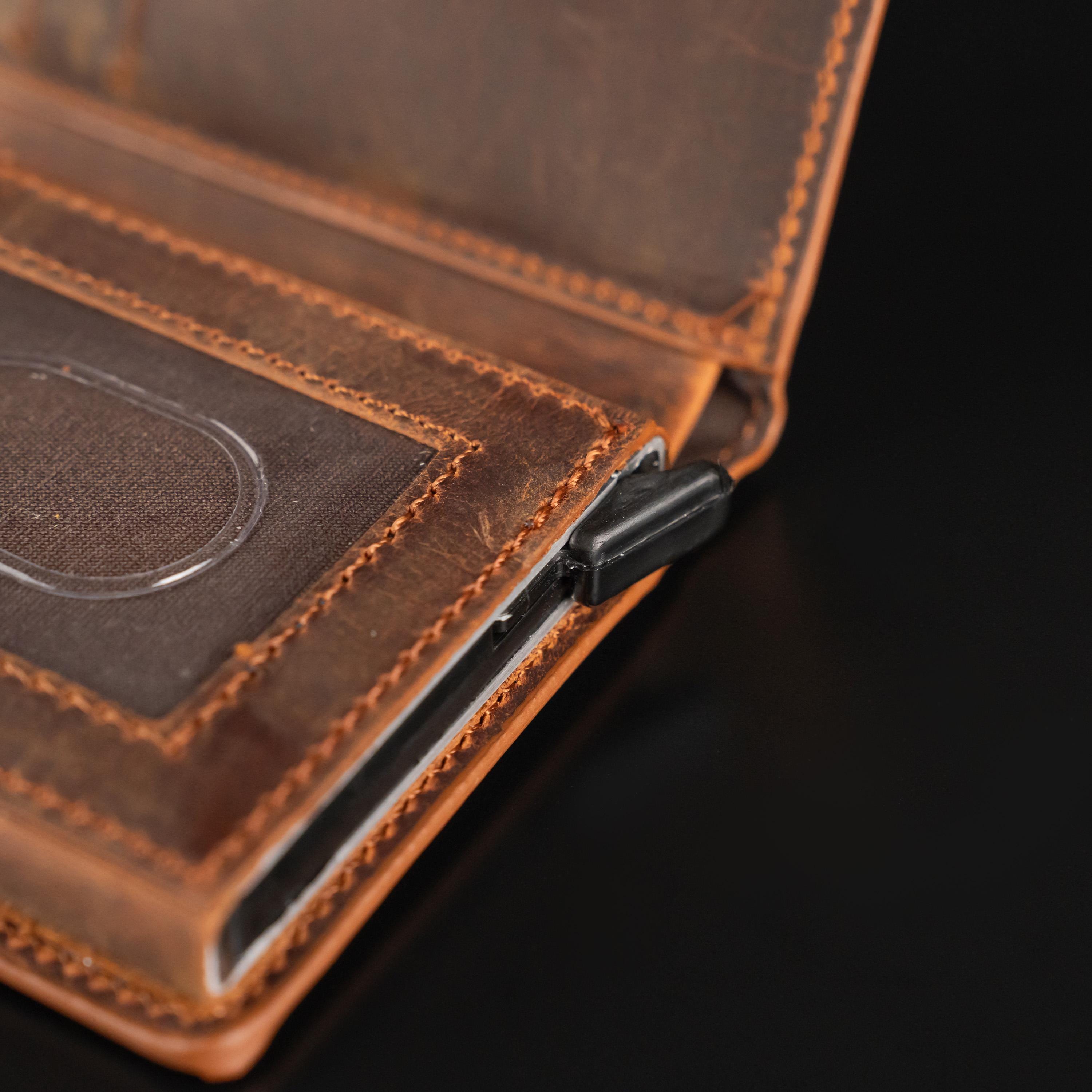 Pop up Card Ejector Leather Wallet – RFID Blocking Full Grain Men's ...