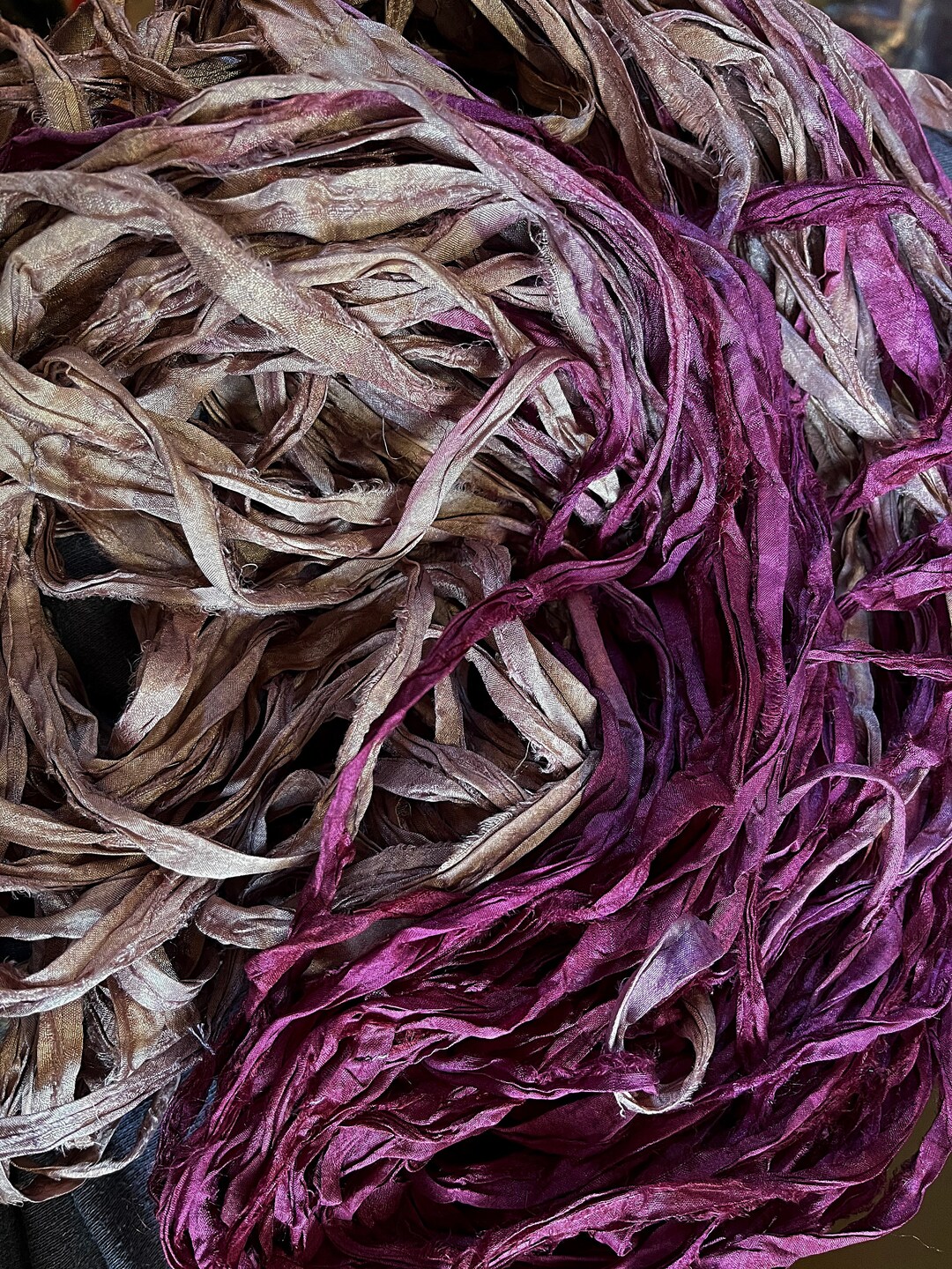 Razzle Dazzle Beet Juice Recycled Sari Silk Ribbon Yarn 5, 10 Yards or ...