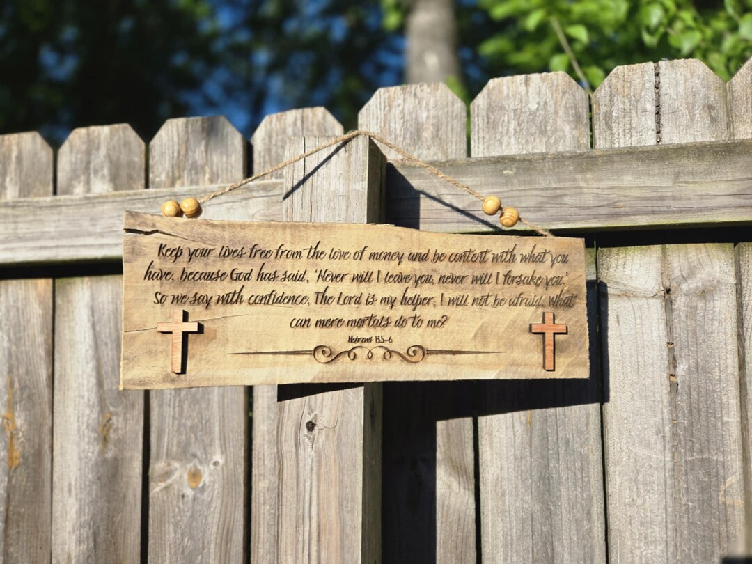 Rustic Christian Wooden Sign - Hebrews 13:5–6 Bible Verse (17"x6") - Etsy