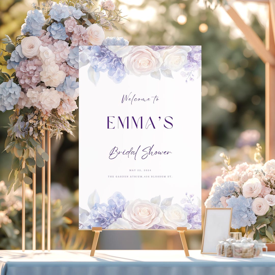 Lavender Bridal Shower Welcome Sign Template Canva Purple Floral ...