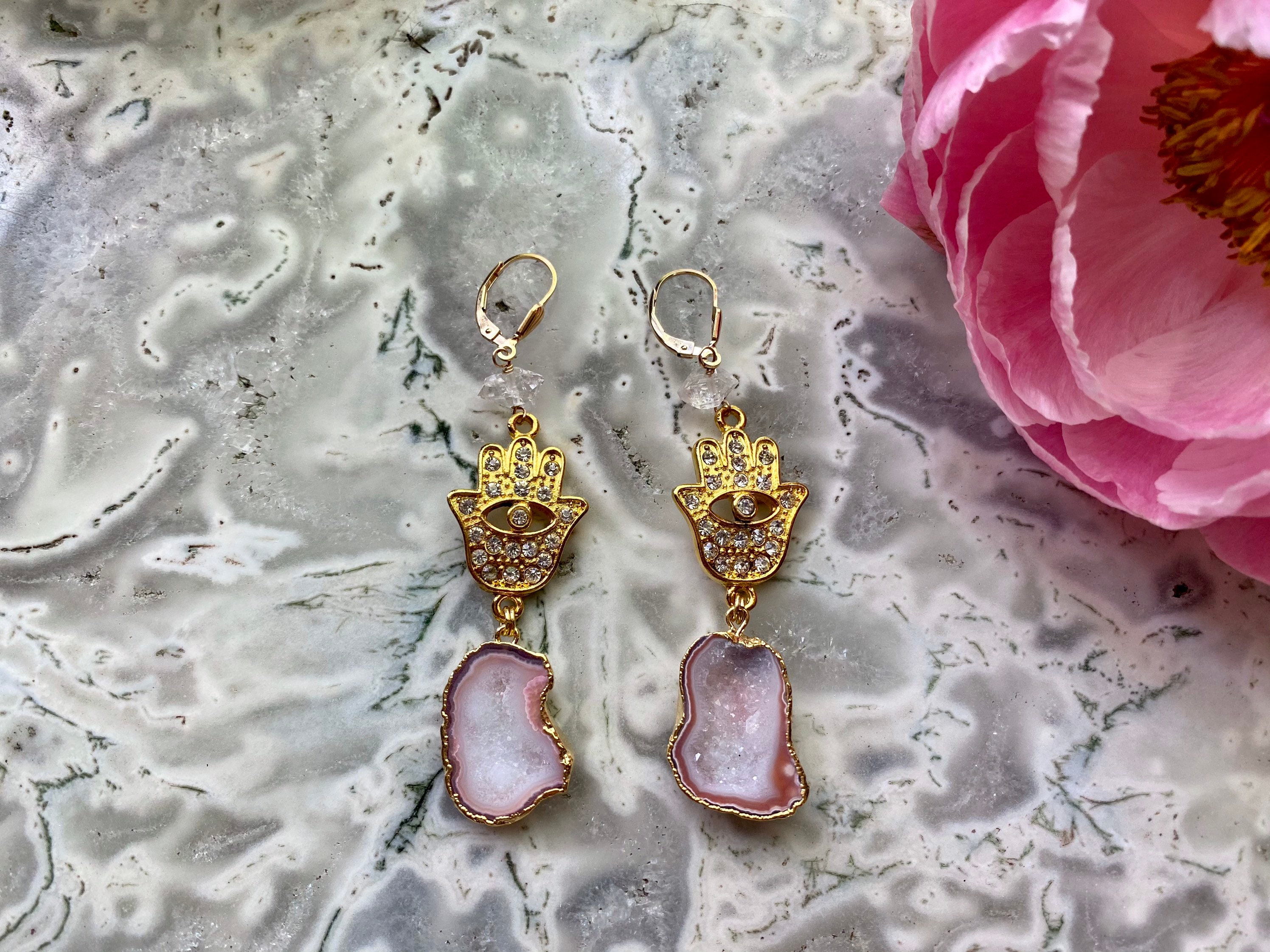 Geode Drusy Earrings // Quartz Geode Earrings // Quartz Gemstone ...