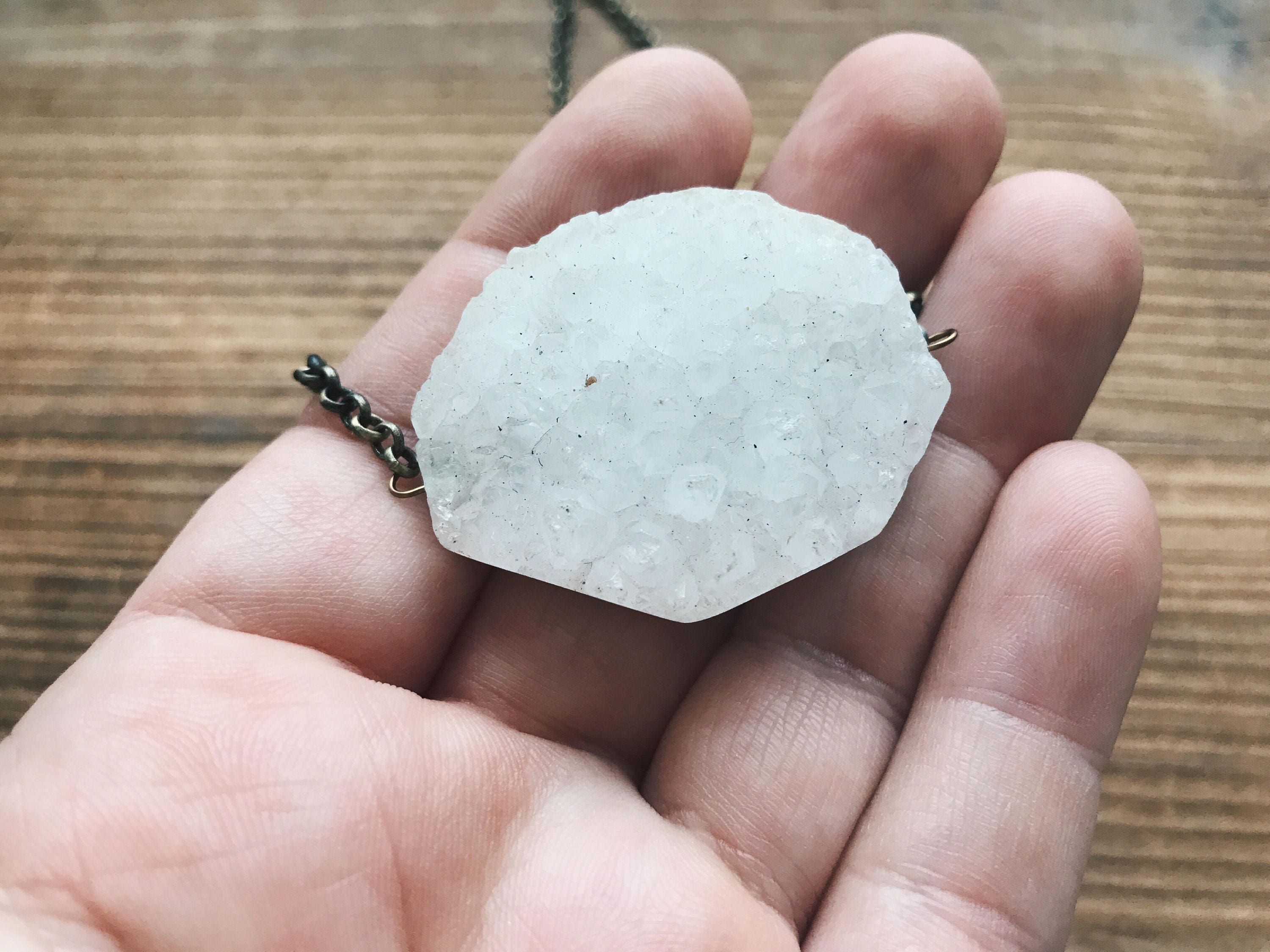 White Drusy Necklace // Raw Quartz Drusy // Druzy Necklace // Statement ...
