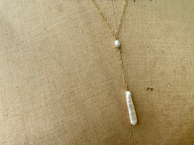 Freshwater Pearl Y Lariat Necklace: Sterling Silver or Gold Filled - Etsy