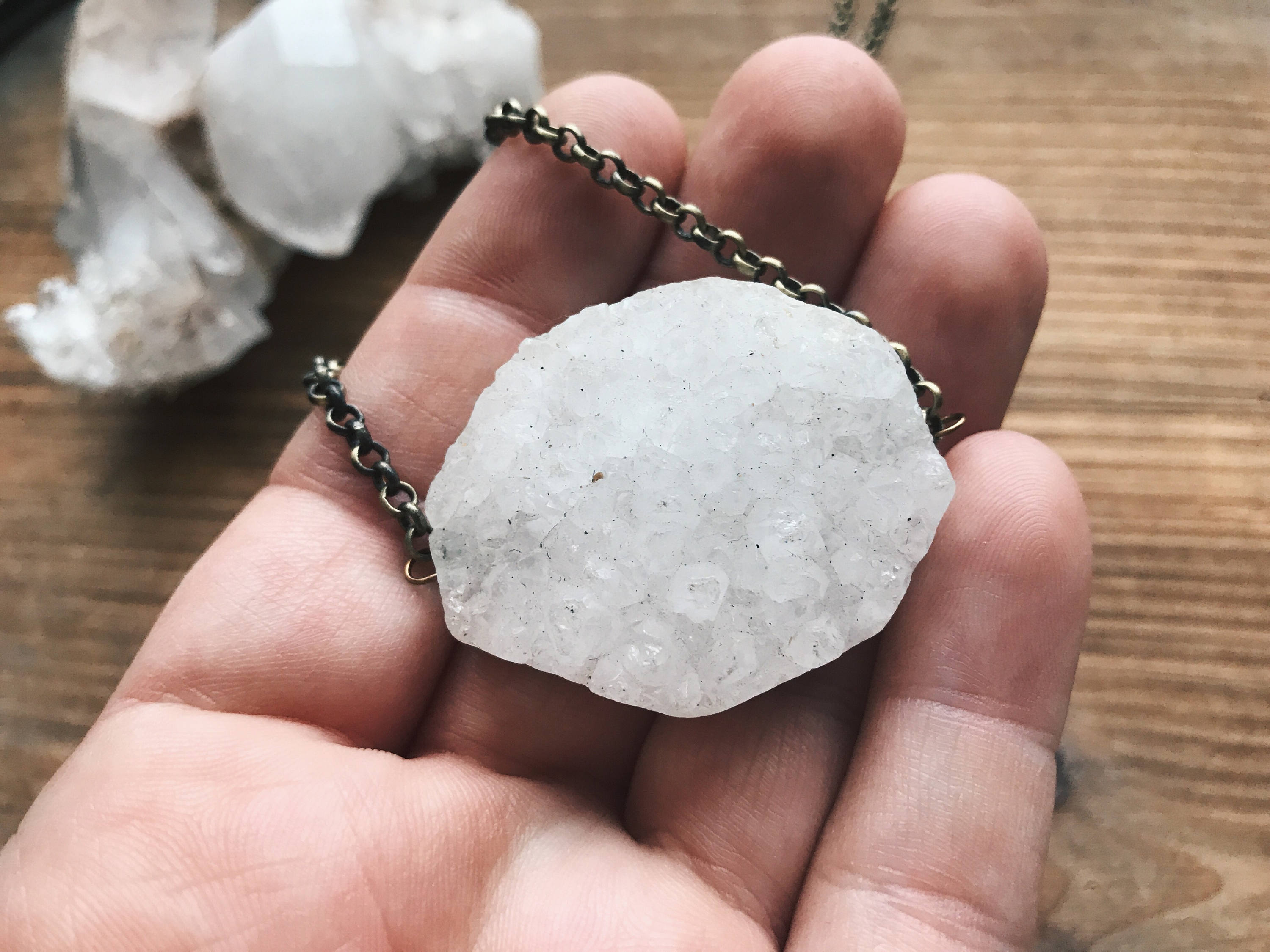 White Drusy Necklace // Raw Quartz Drusy // Druzy Necklace // Statement ...