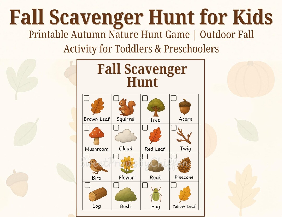 Fall Scavenger Hunt for Kids: Printable Autumn Nature Game (PDF ...