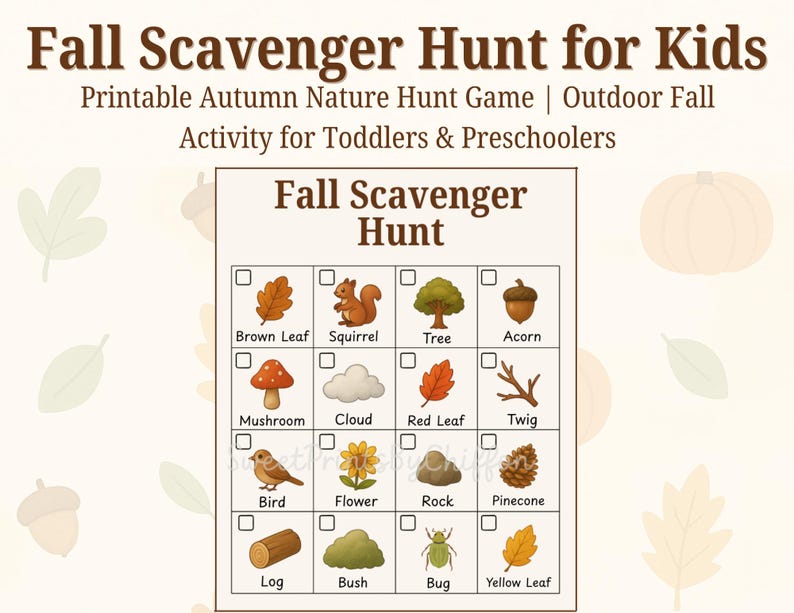Fall Scavenger Hunt for Kids: Printable Autumn Nature Game (PDF ...